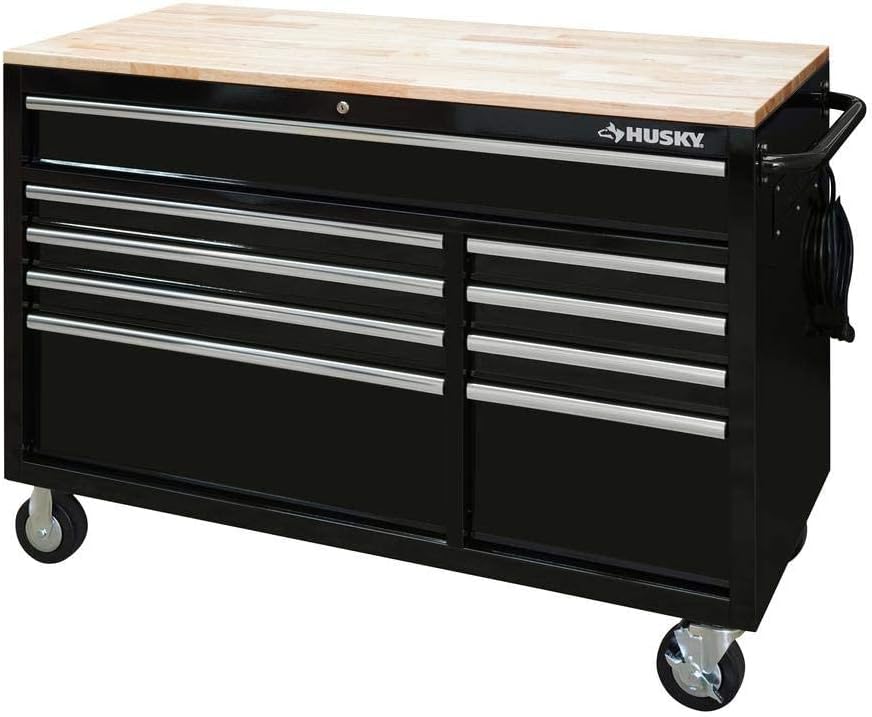 Husky 52 in. x 24.5 in. D 9-Drawer Mobile Workbench in Black – PuraVizion
